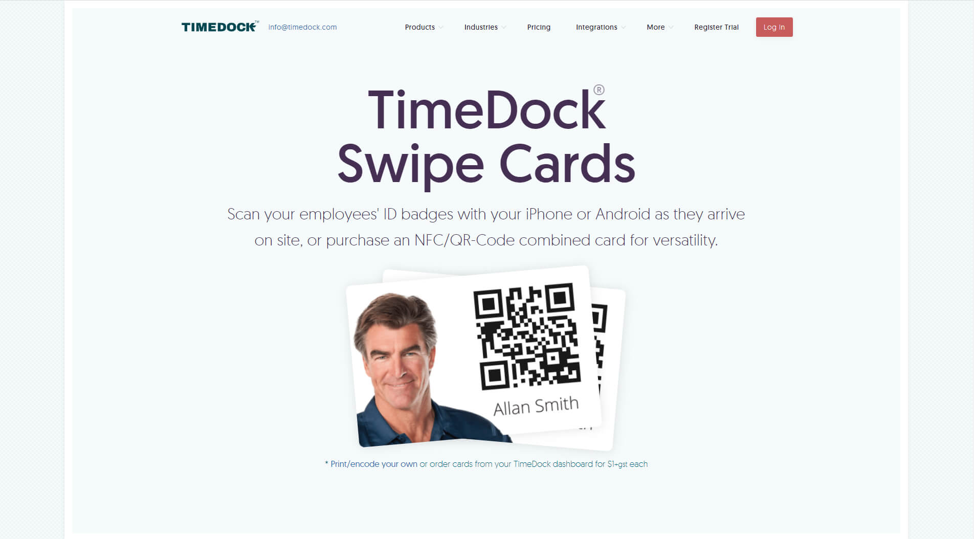 TimeDock™ Swipe Cards - Employee time clock badges (Barcode & NFC)